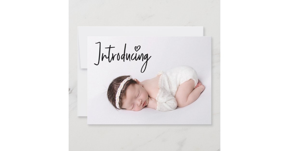Simple Introducing Baby Girl Modern Newborn photo Announcement | Zazzle