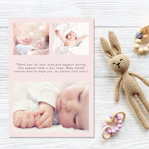 Simple Introducing Photos Pink Baby Girl Birth Announcement | Zazzle