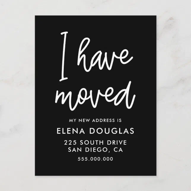 Simple I've moved moving announcement black Postcard | Zazzle