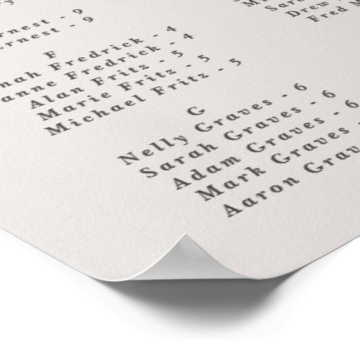 Simple Ivory Alphabetical Wedding Seating Chart | Zazzle