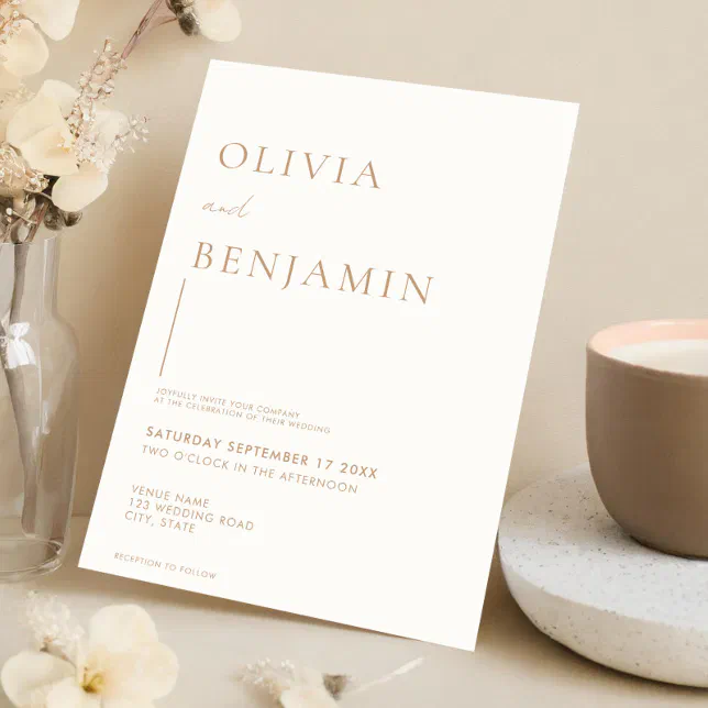 Simple Ivory and Tan Elegant Wedding Invitation | Zazzle