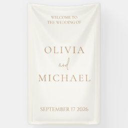 Simple Ivory and Tan Modern Wedding Banner | Zazzle
