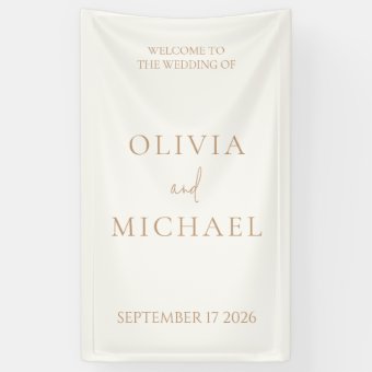Simple Ivory and Tan Modern Wedding Banner | Zazzle