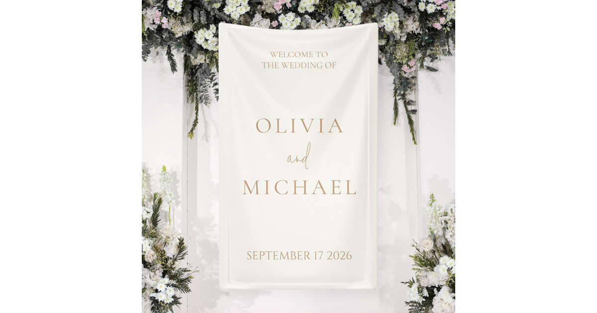 Simple Ivory and Tan Modern Wedding Banner | Zazzle