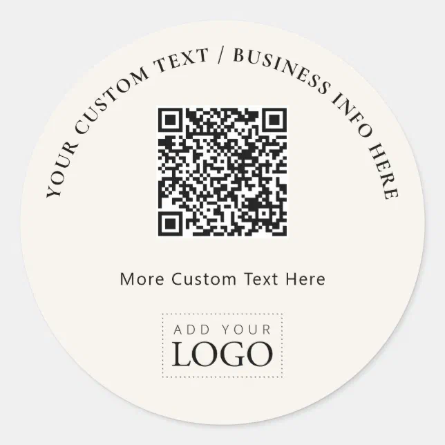 Simple Ivory Business Logo QR Code Promotional Classic Round Sticker ...