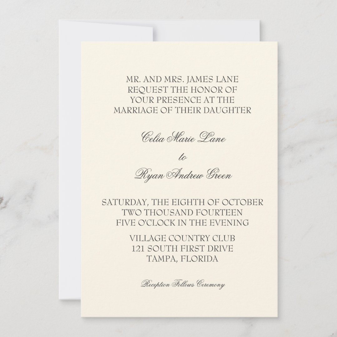 Simple Ivory Wedding Invitation | Zazzle