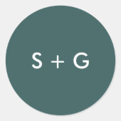 Simple Jasper Green Wedding Monogram Classic Round Sticker | Zazzle
