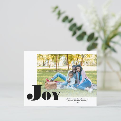 Simple Joy Negative Space Photo Christmas Holiday Postcard | Zazzle