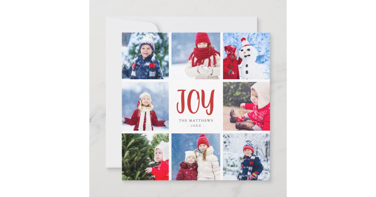 Simple Joy Square Photo Collage Holiday Card | Zazzle