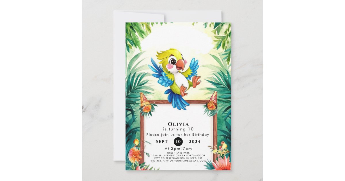 Simple Kids Parrot Birthday Invitation | Zazzle