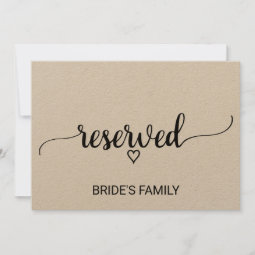Simple Kraft Calligraphy Reserved Sign Invitation | Zazzle