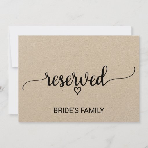 Simple Kraft Calligraphy Reserved Sign Invitation | Zazzle