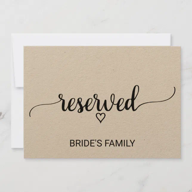 Simple Kraft Calligraphy Reserved Sign Invitation | Zazzle