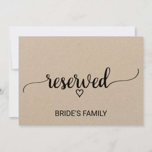Simple Kraft Calligraphy Reserved Sign Invitation | Zazzle