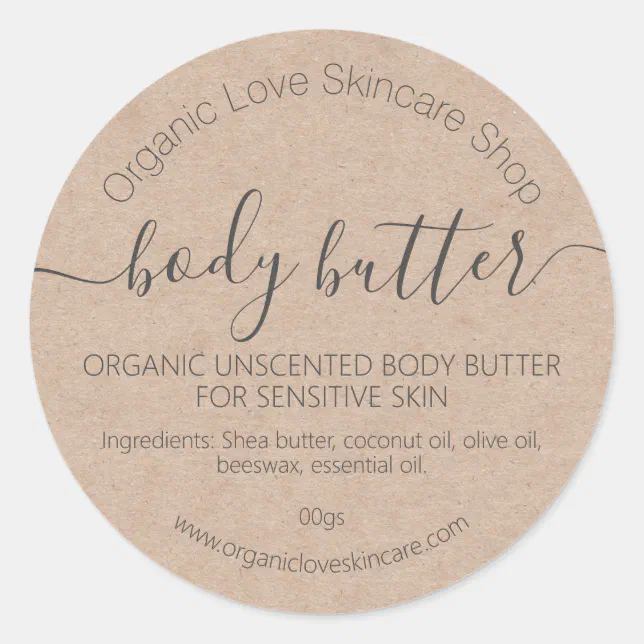 Simple Kraft Handmade Body Butter Scrub Lotion Classic Round Sticker ...