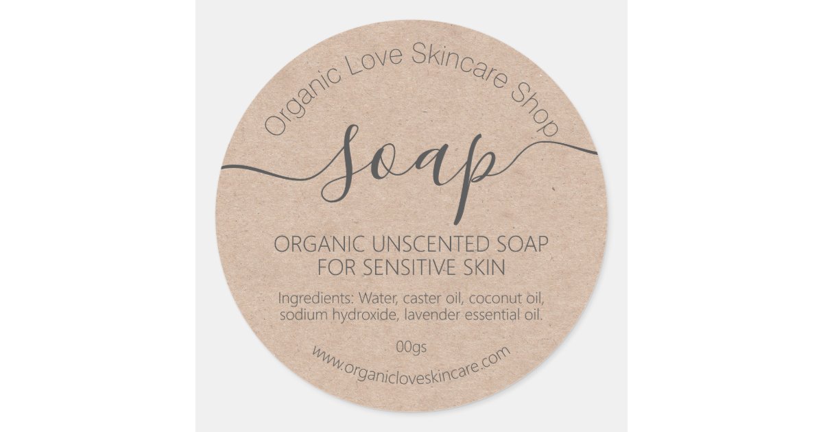Simple Kraft Handmade Organic Soap Classic Round Sticker | Zazzle