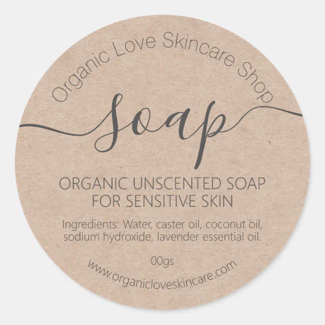 Simple Kraft Handmade Organic Soap Classic Round Sticker | Zazzle