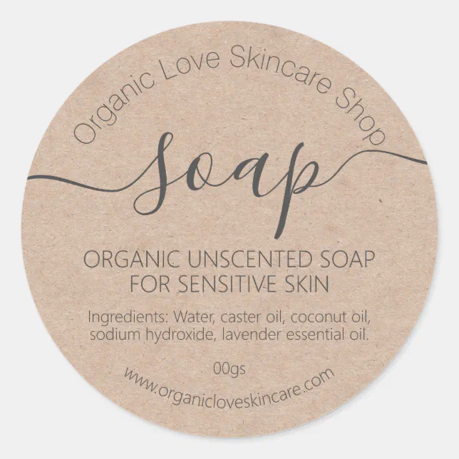 Simple Kraft Handmade Organic Soap Classic Round Sticker | Zazzle