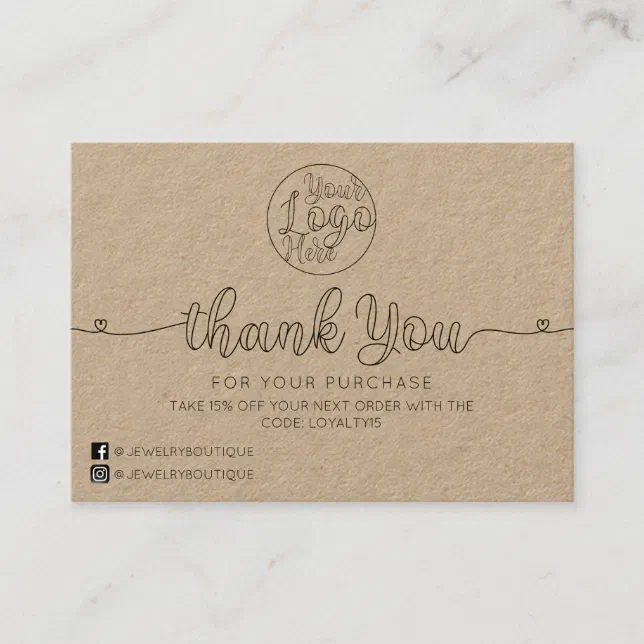 Simple Kraft Handwritten Hearts Customer Thank You Business Card | Zazzle