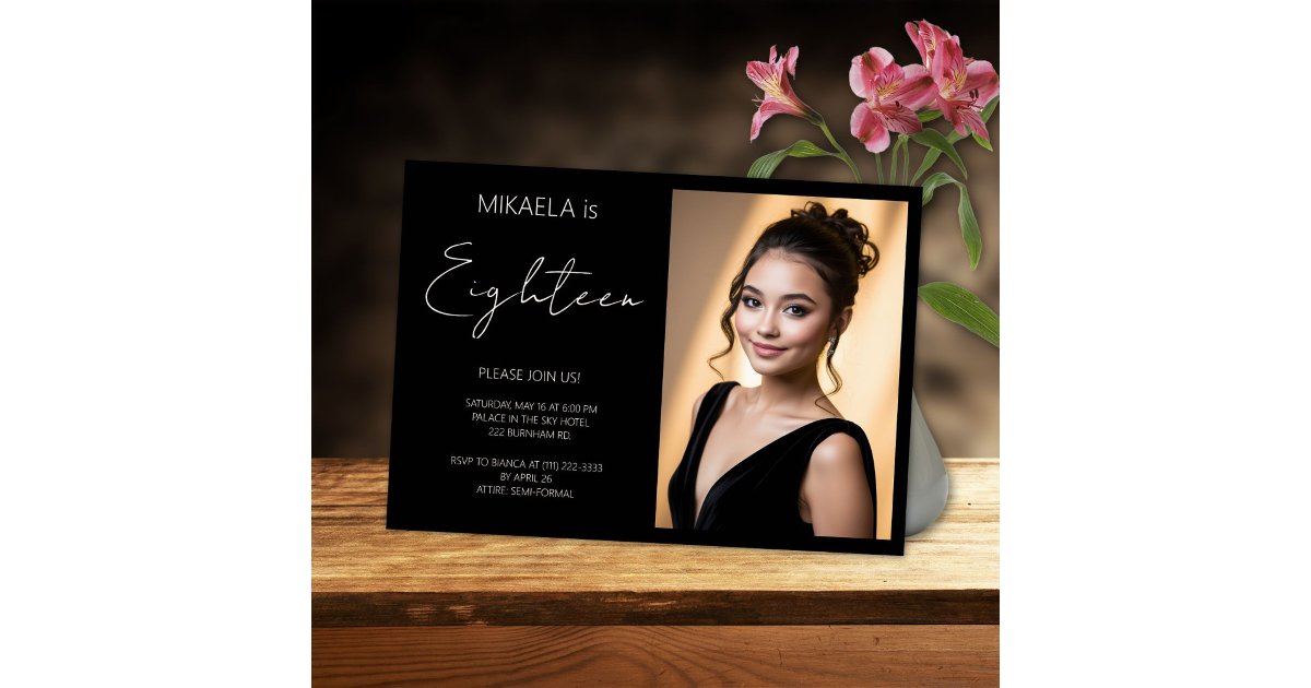 Simple Lady Debutante Black 18th Birthday Invitation | Zazzle