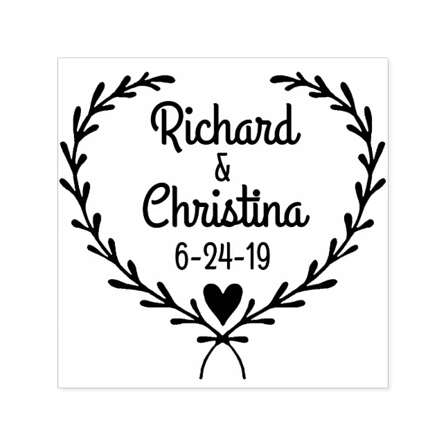 Simple Laurel Heart Custom Stamp | Zazzle