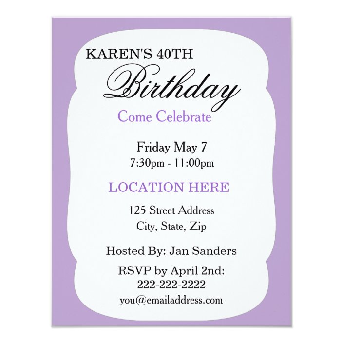 Simple lavender Birthday Party Invitations | Zazzle.com