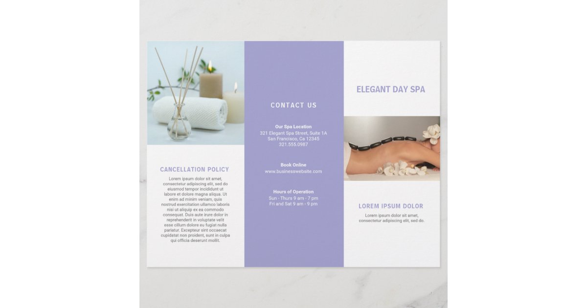 Simple Lavender Spa Elegant Trifold Brochure | Zazzle