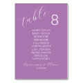 Simple Lavender White Table Number Card with Names | Zazzle