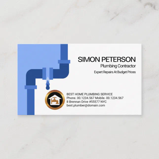 Simple Leaking Blue Plumbing Pipe Plumber Business Card | Zazzle