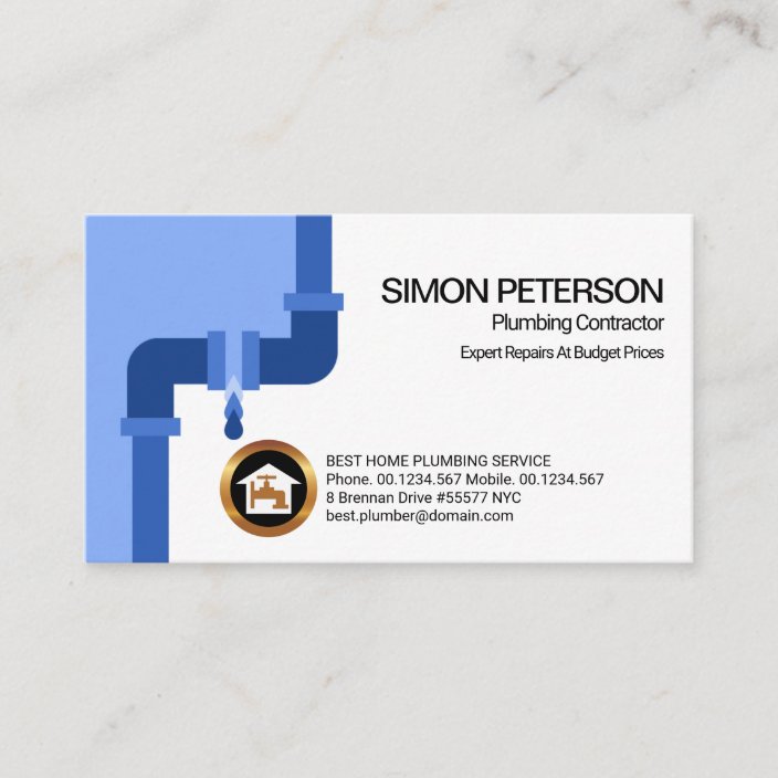 Simple Leaking Blue Plumbing Pipe Plumber Business Card | Zazzle.com