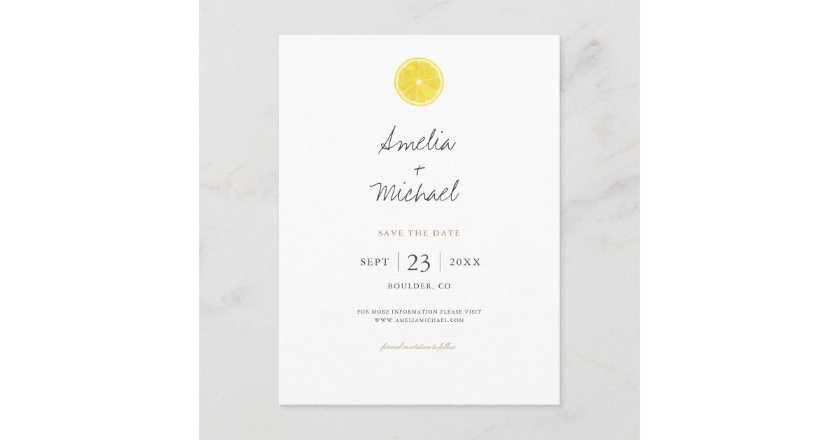 Simple Lemon Save the Date Announcement Postcard | Zazzle.com
