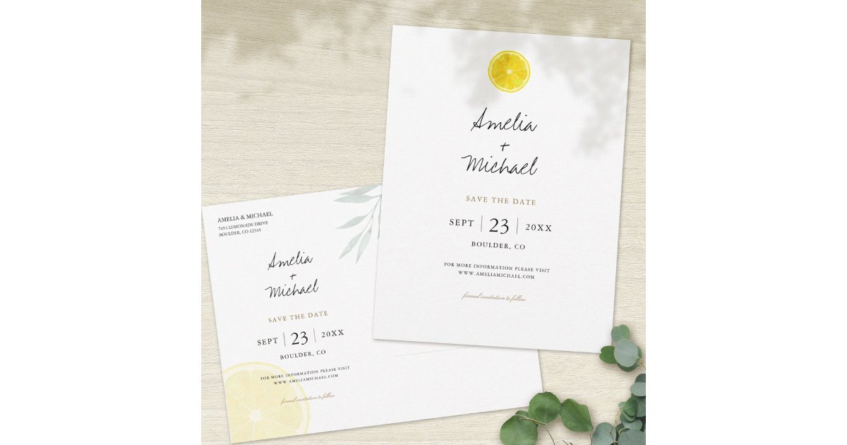 Simple Lemon Save the Date Announcement Postcard | Zazzle