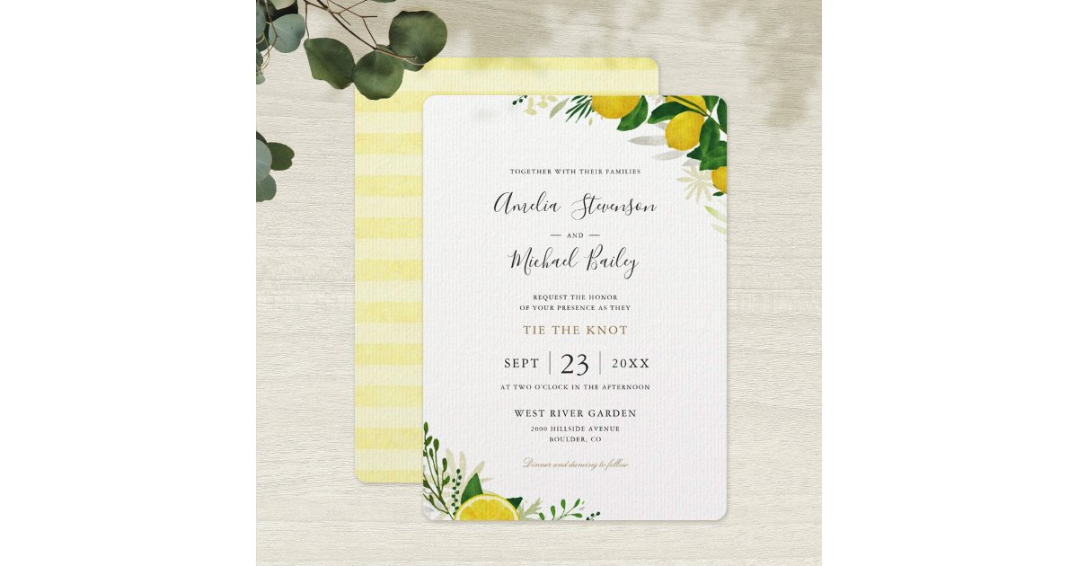 Simple Lemon Wedding Invitation Flat Card | Zazzle