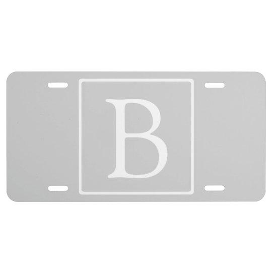 Simple Light Grey Monogram License Plate | Zazzle.com