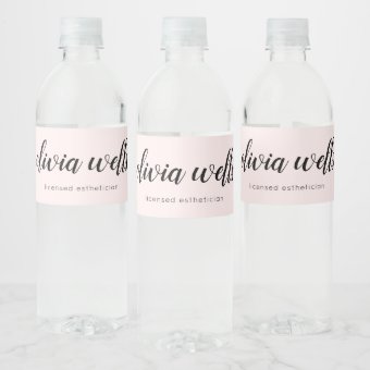 Simple Light Pink Handwritten Script Calligraphy Water Bottle Label ...