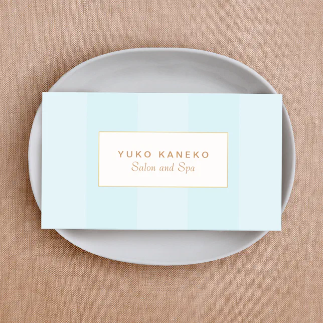 Simple Light Turquoise Blue Striped Elegant Business Card | Zazzle