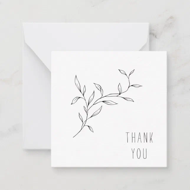 Simple Line Art Foliage Thank You Monogram Blank Note Card | Zazzle