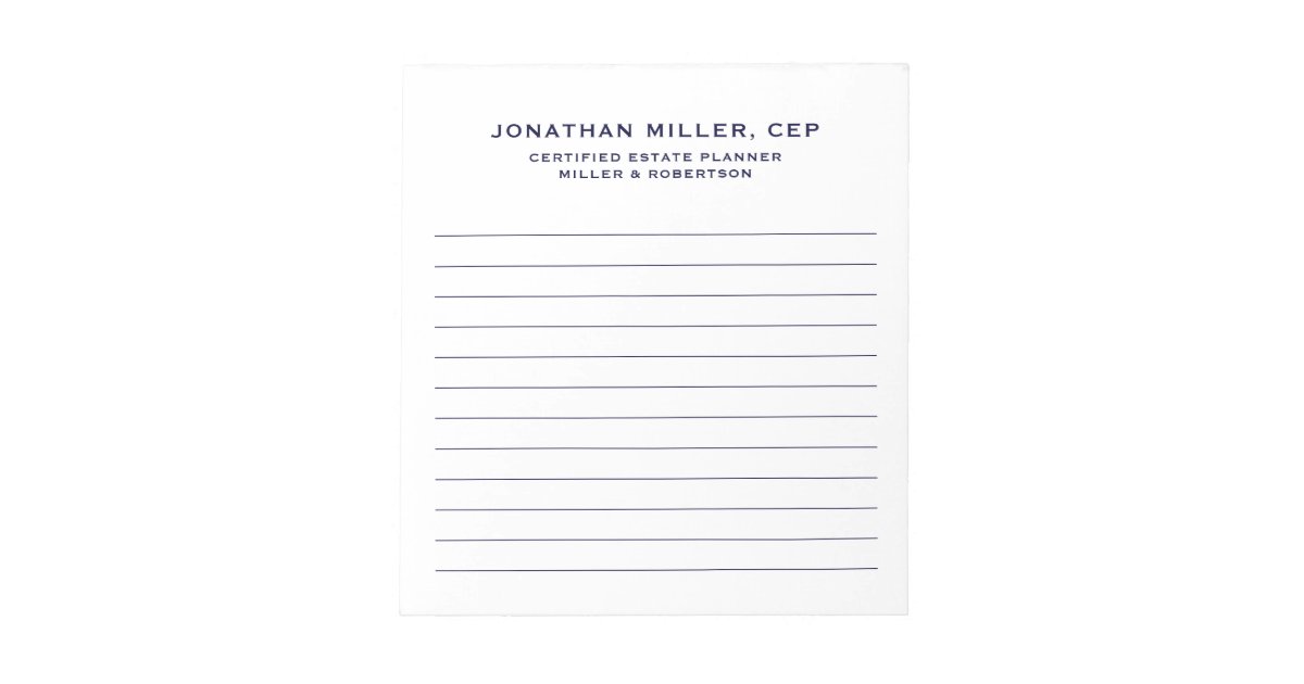 Simple Lined Name Title Company Notepad | Zazzle