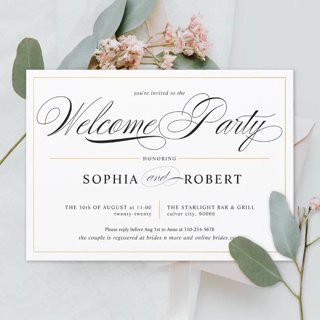 Simple Lines Calligraphy Elegant Welcome Party Invitation | Zazzle