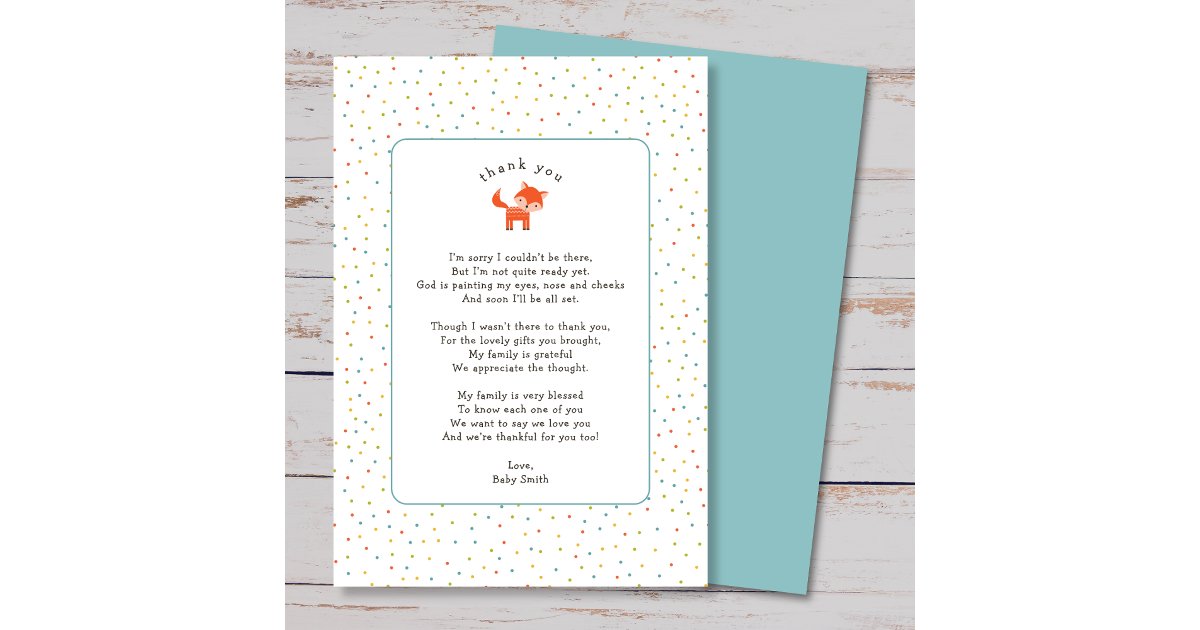Simple Little Fox thank you note with poem | Zazzle