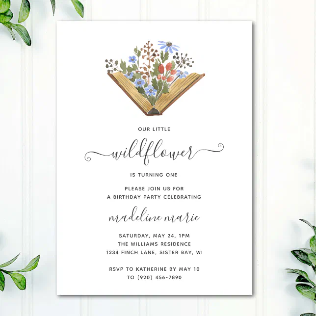 Simple Little Wildflower First Birthday Party Invitation | Zazzle
