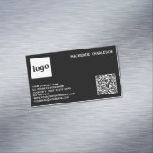 Simple Logo and QR Code Black Business Card Magnet | Zazzle