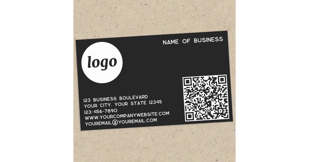 Simple Logo and QR Code Black Rectangular Sticker | Zazzle