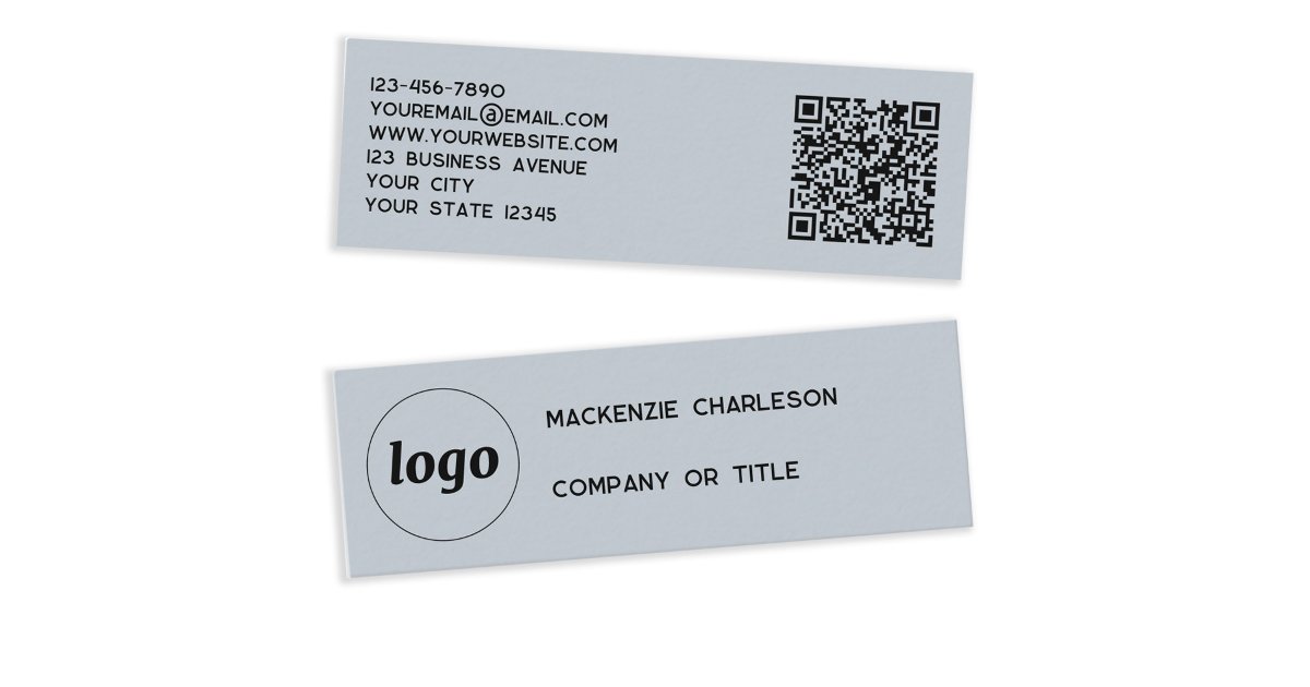 Simple Logo and QR Code Dusty Powder Blue Mini Business Card | Zazzle