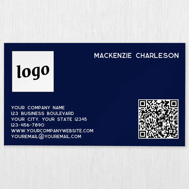 Simple Logo and QR Code Navy Blue Business Card Magnet | Zazzle