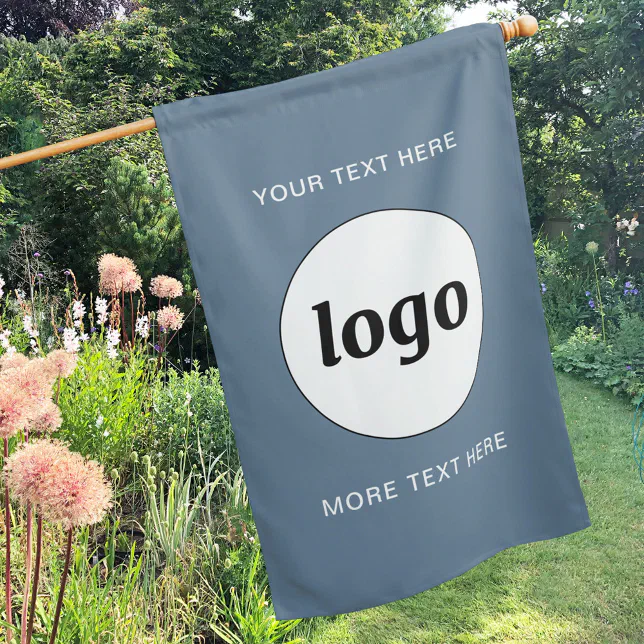 Simple Logo and Text Business Branding Dusty Blue House Flag | Zazzle