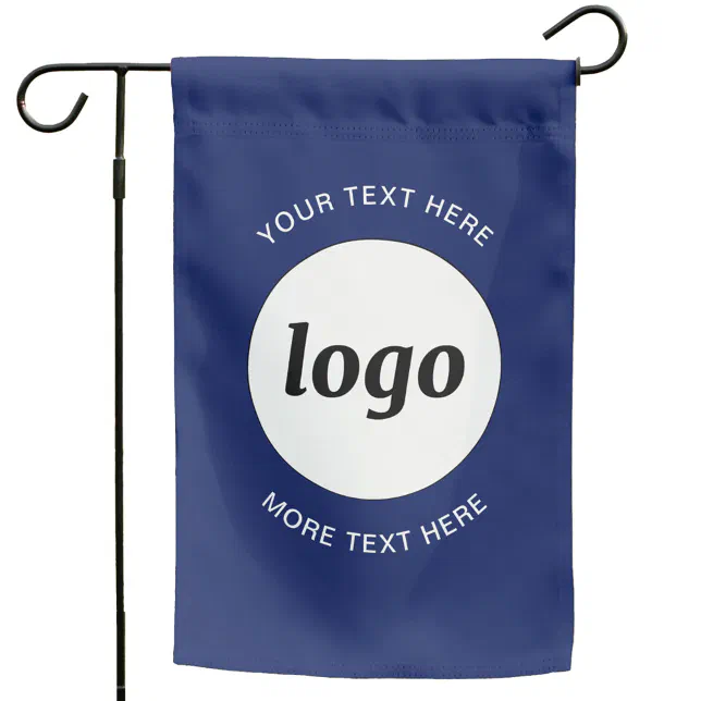 Simple Logo and Text Business Branding Navy Blue Garden Flag | Zazzle