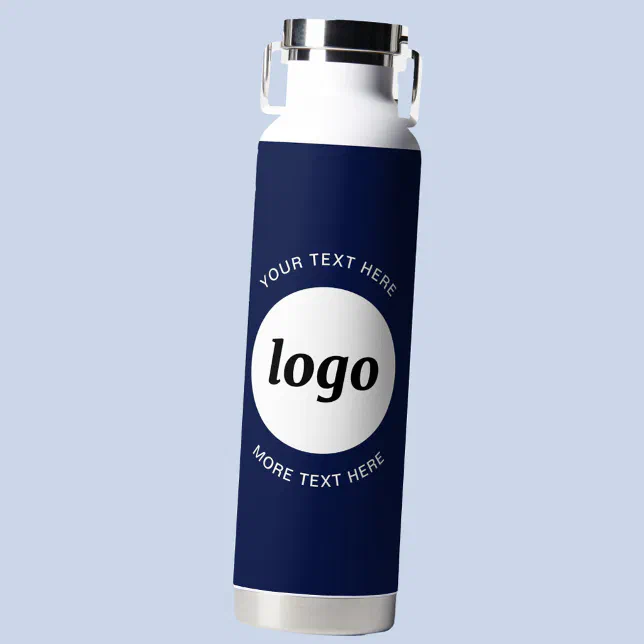 Simple Logo and Text Business Navy Blue Water Bottle | Zazzle