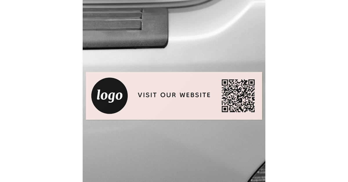 Simple Logo and Text Business QR Code Blush Pink Bumper Sticker | Zazzle