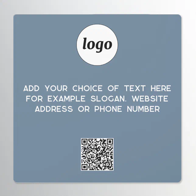 Simple Logo and Text Business QR Code Dusty Blue Car Magnet | Zazzle